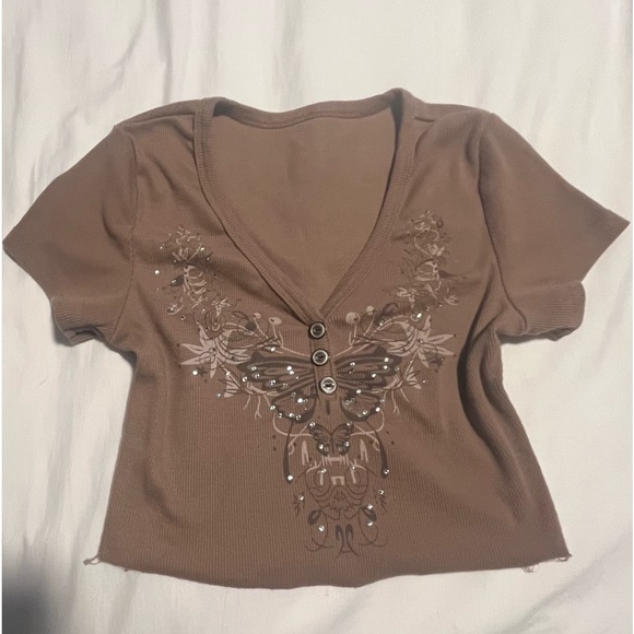 Tops | Y2k Gemstone Brown Top | Poshmark